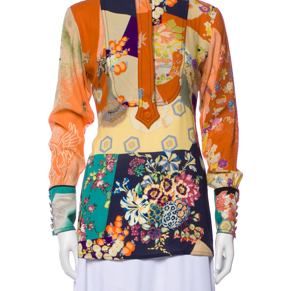 Vintage Chic: GUCCI 2014 Silk Button-Up Top - Orange Printed Patterns ...