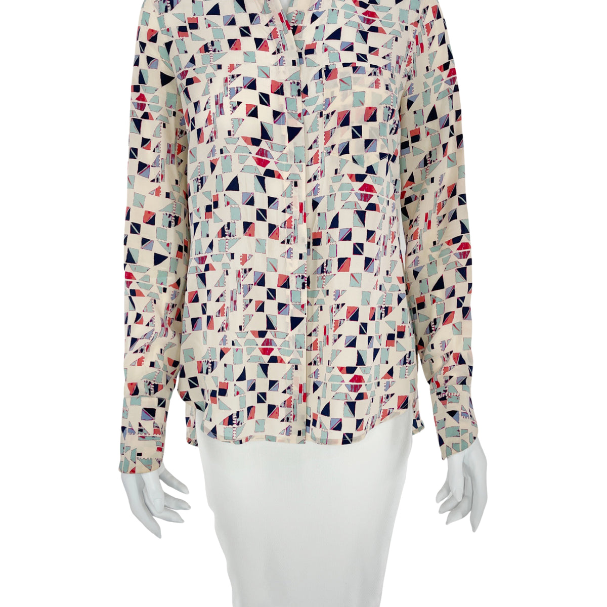 Modern Artistry: BCBG Max Azria Pre-Owned Geometric Print Silk Blouse ...